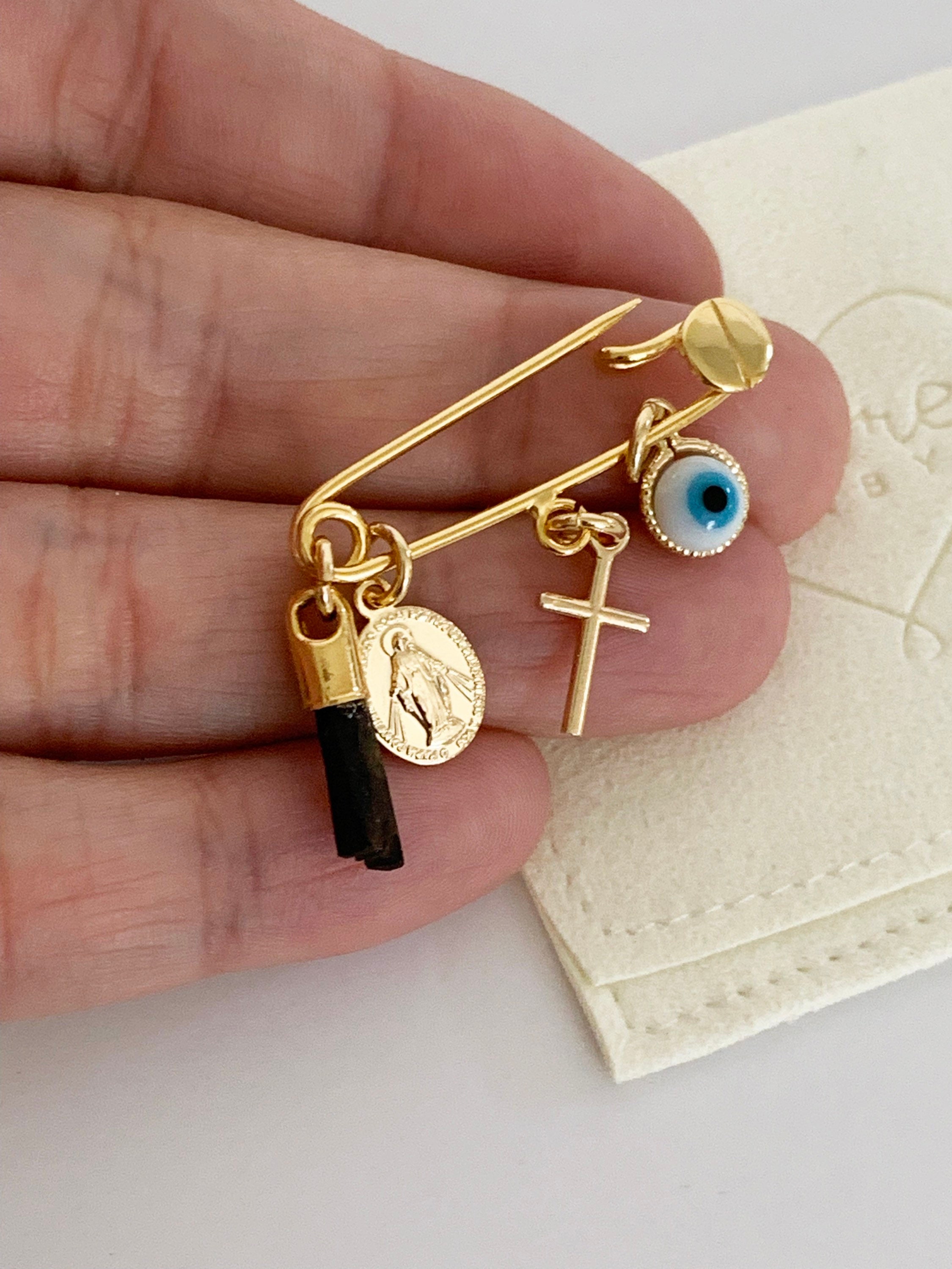 24K Gold Baby Safety Pin. Evil Eye Baby Safety Pin. Gold | Etsy