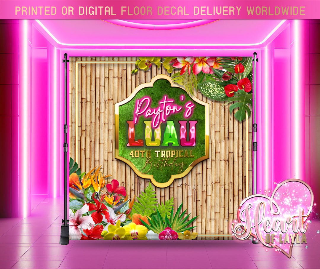 Tropical Summer Birthday Backdrop Tiki Tropical Banner Elegant Tropical ...