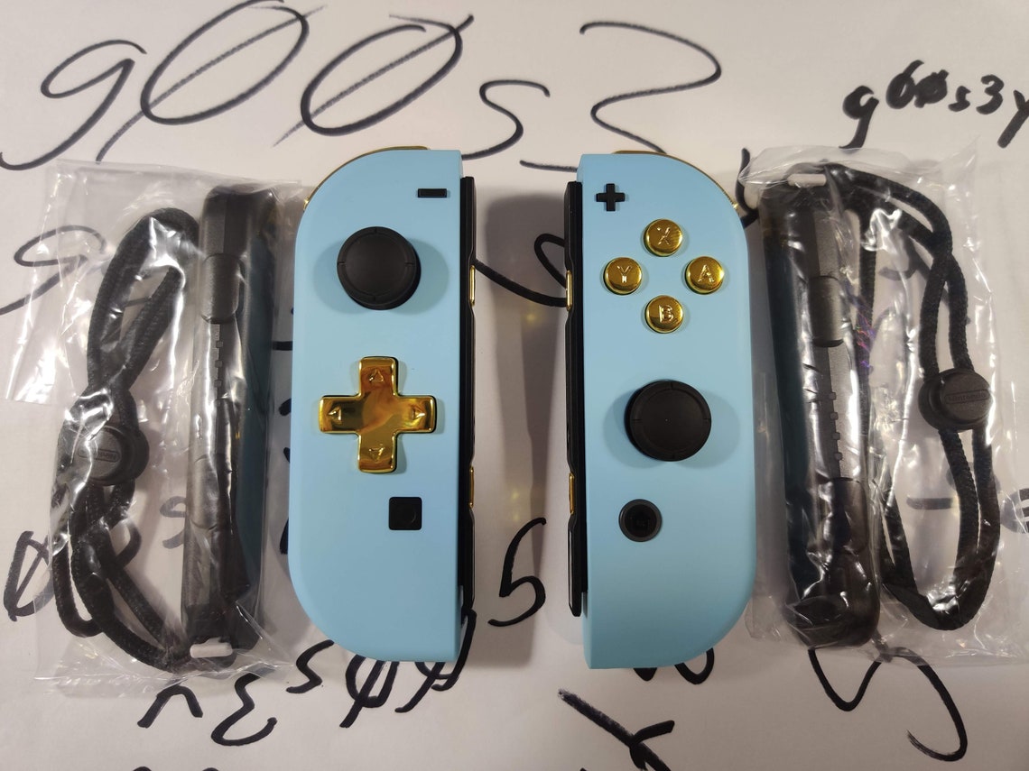 New Nintendo Switch Custom Light Blue DPAD Joycons With Gold - Etsy