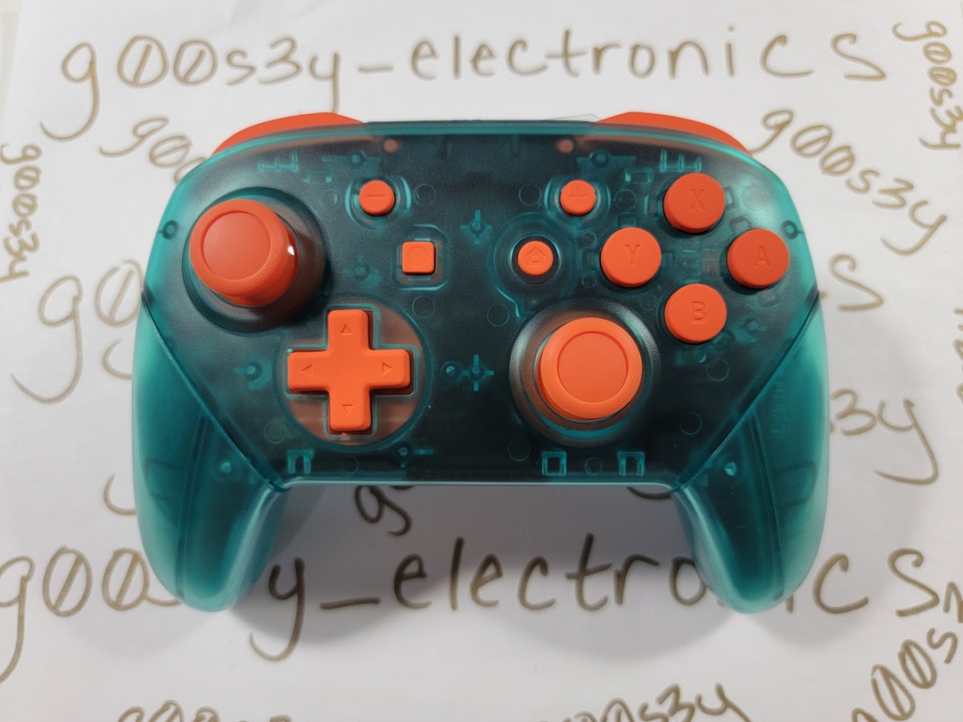 New Nintendo Switch Frosted Emerald Green Pro Controller With Orange Buttons/triggers/joysticks ...