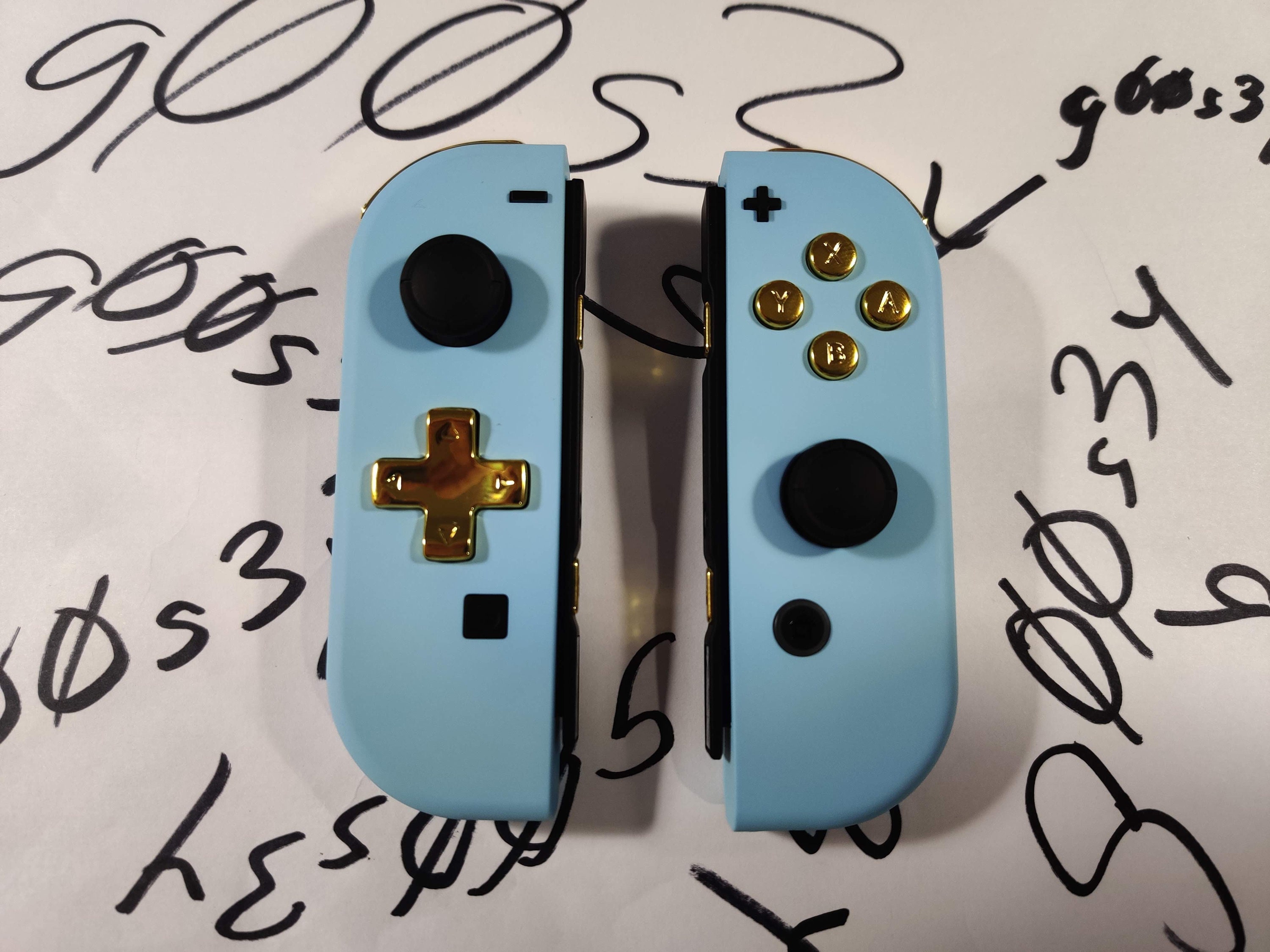 New Nintendo Switch Custom Light Blue DPAD Joycons With Gold | Etsy