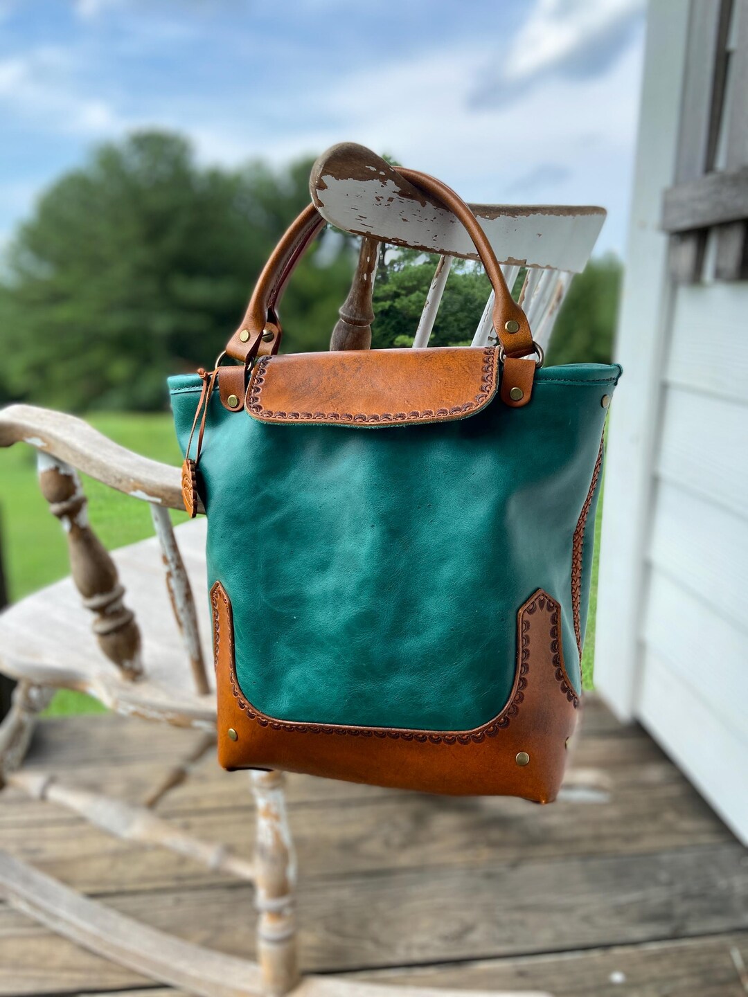 Handmade Leather Bag Custom Handbag Western Fashion Bag Turquoise Purse ...