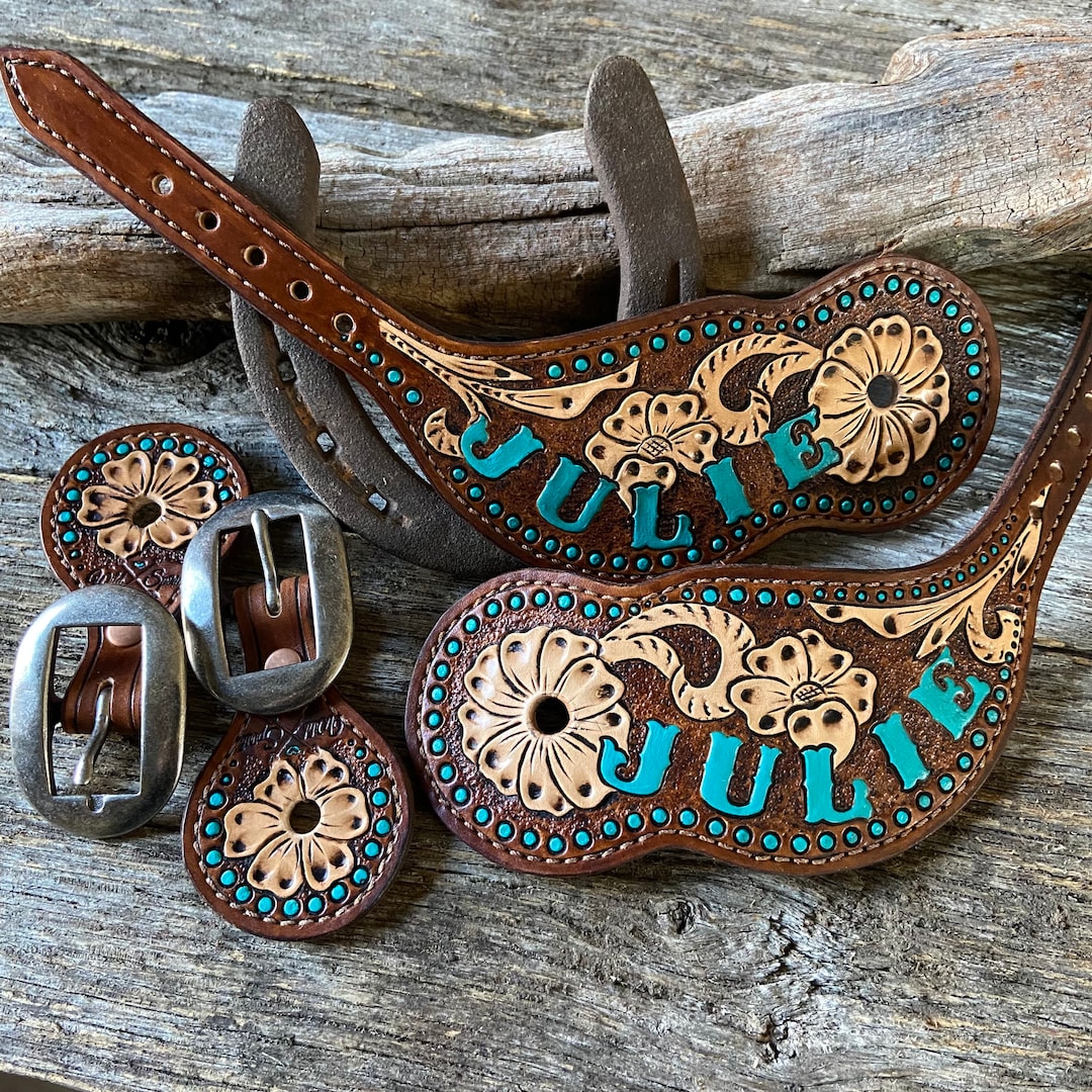 WESTERN SPUR STRAPS LEATHER HAND MADE ADJUSTABLE ADULT SIZE COWBOY ...