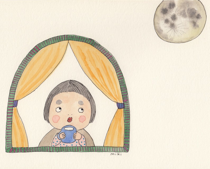 Moon Bathing Watercolor Illustration Giclée Art Print | Full Moon ...