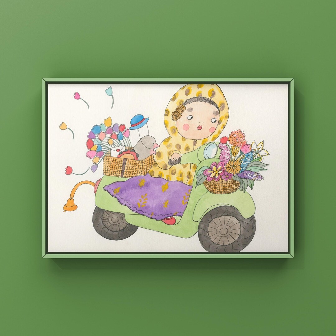 Motorcycle Ride Watercolor Illustrated Giclée Print | Flowers, Mole ...