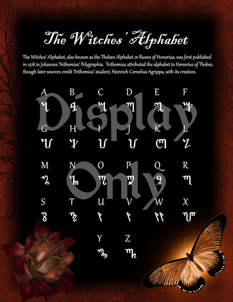 Witches Alphabet, Theban Alphabet, Dark Book of Shadows Page, Dark ...