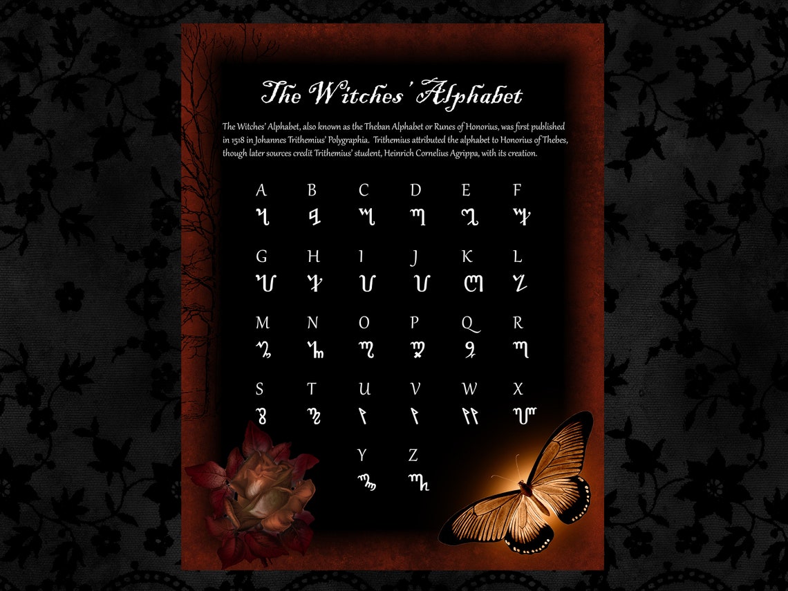 Witches Alphabet Theban Alphabet Dark Book of Shadows Page - Etsy