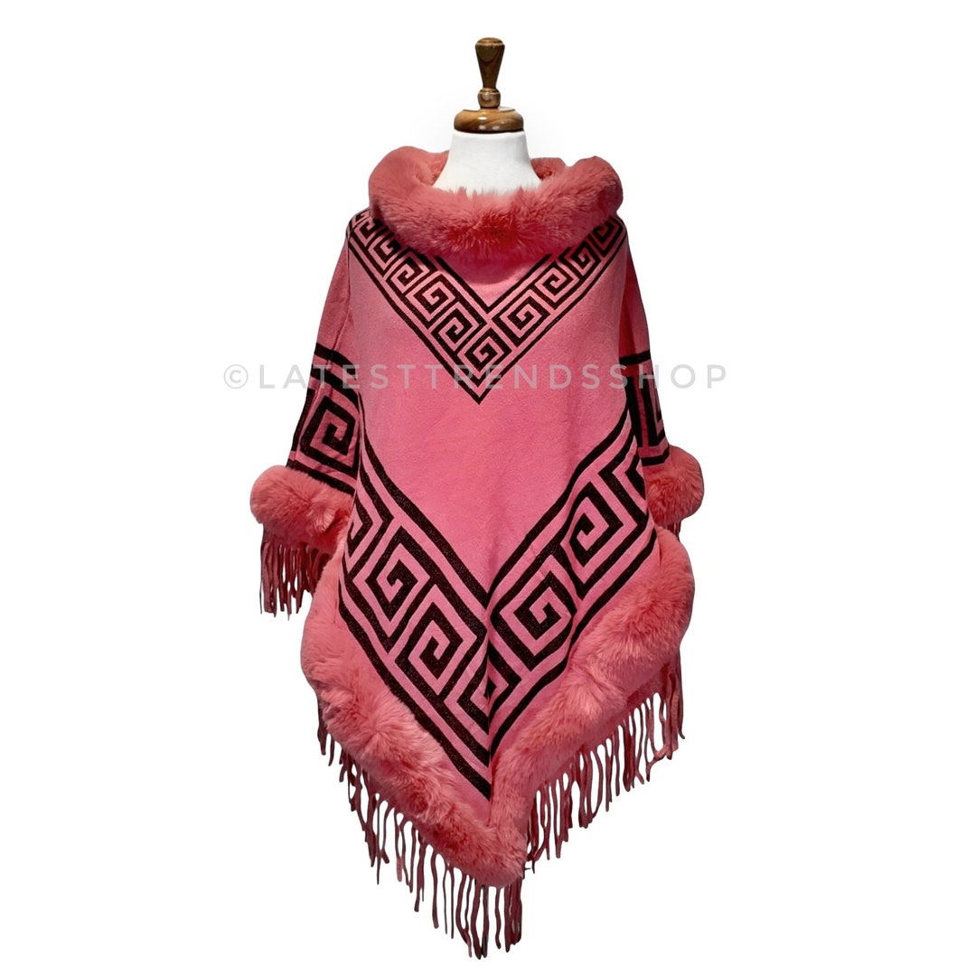 Pink Faux Fur Poncho Ruana Cape Poncho Warm Cozy Fall - Etsy