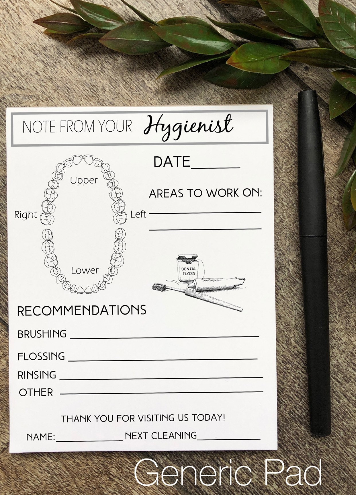 Dental Hygienist Note Pack of 4 Pads Generic, Semi-custom, Custom ...