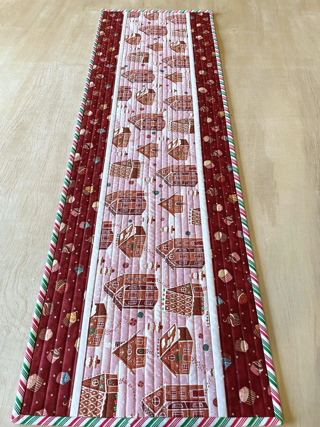 Quilted Table Runner Gingerbread House Candy Christmas 41 X 13 Handmade ...