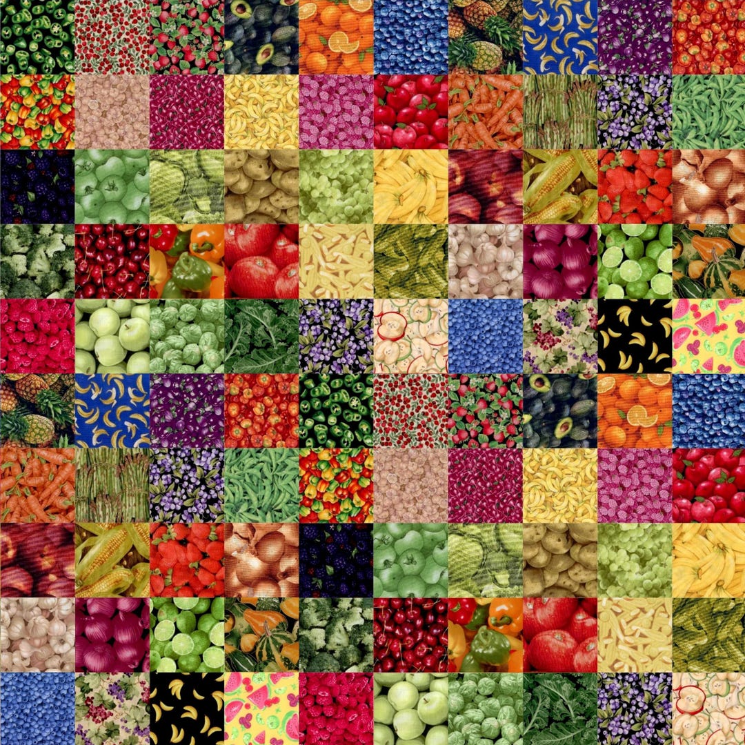 Fruit & Vegetable DELUXE I Spy Not Pinked 100 Charm Squares 5 Inch - Etsy
