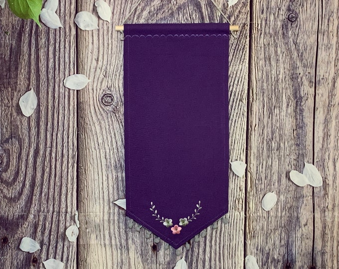 Enamel Pin Banner With Flower Embroidery and Pompom Trim, Canvas Pin ...