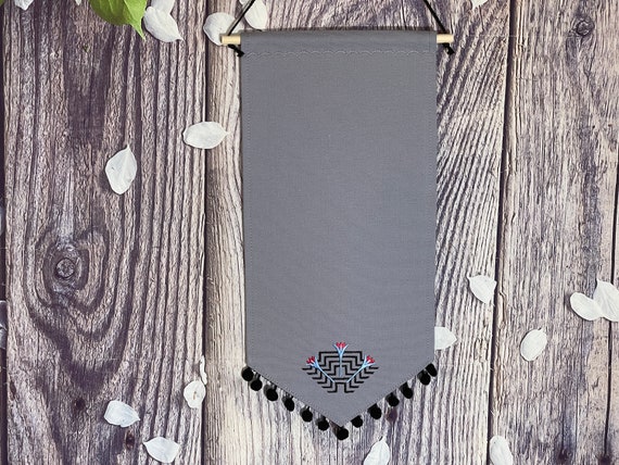 Enamel Pin Banner With Custom Embroidery And Pompom Trim | Etsy