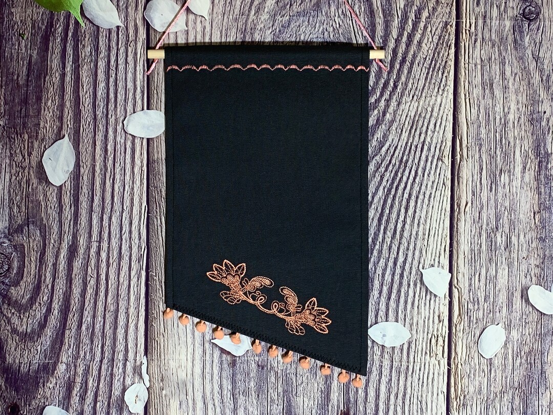 Enamel Pin Banner With Flower Embroidery and Matching Trim, Canvas Pin ...