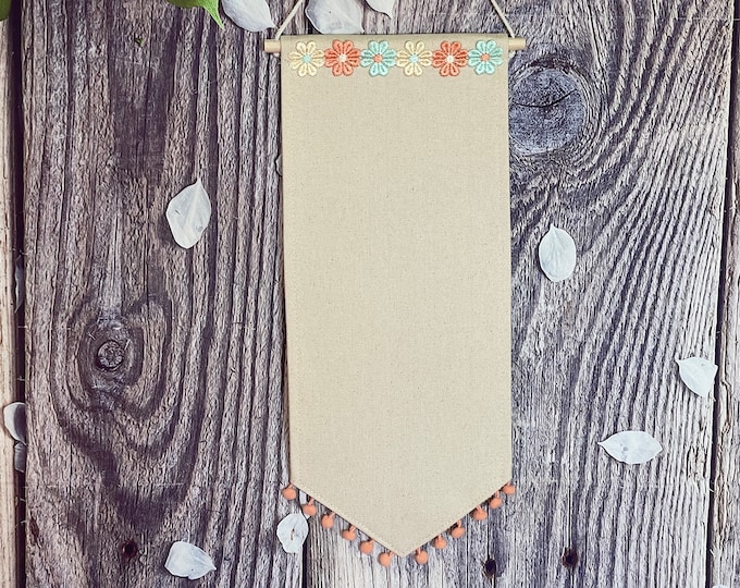 Natural Enamel Pin Banner With Custom Flower Trim on Top and Pompoms on ...