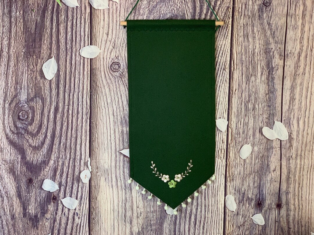 Enamel Pin Banner With Flower Embroidery and Pompom Trim, Canvas Pin ...
