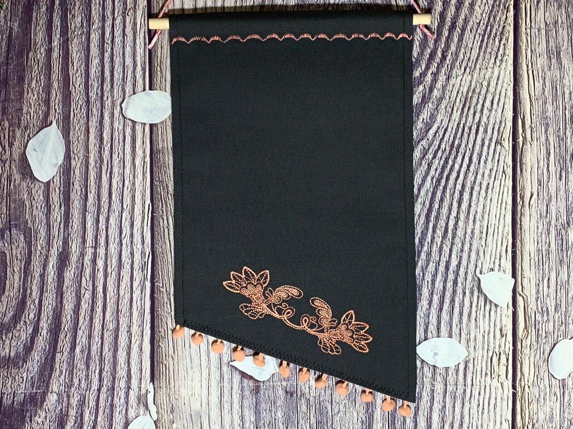 Enamel Pin Banner With Flower Embroidery and Matching Trim - Etsy