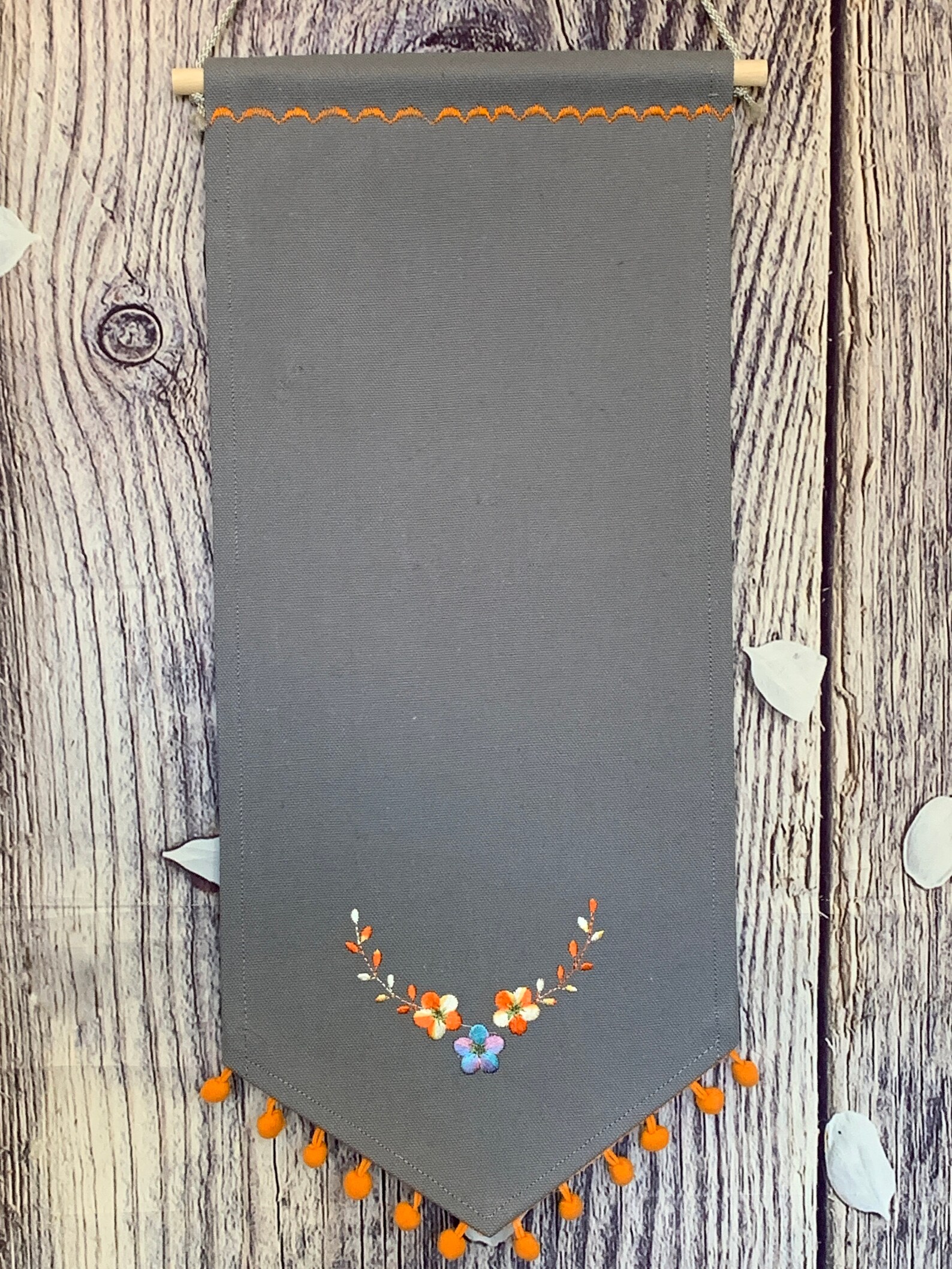 Enamel Pin Banner With Flower Embroidery and Pompom Trim - Etsy