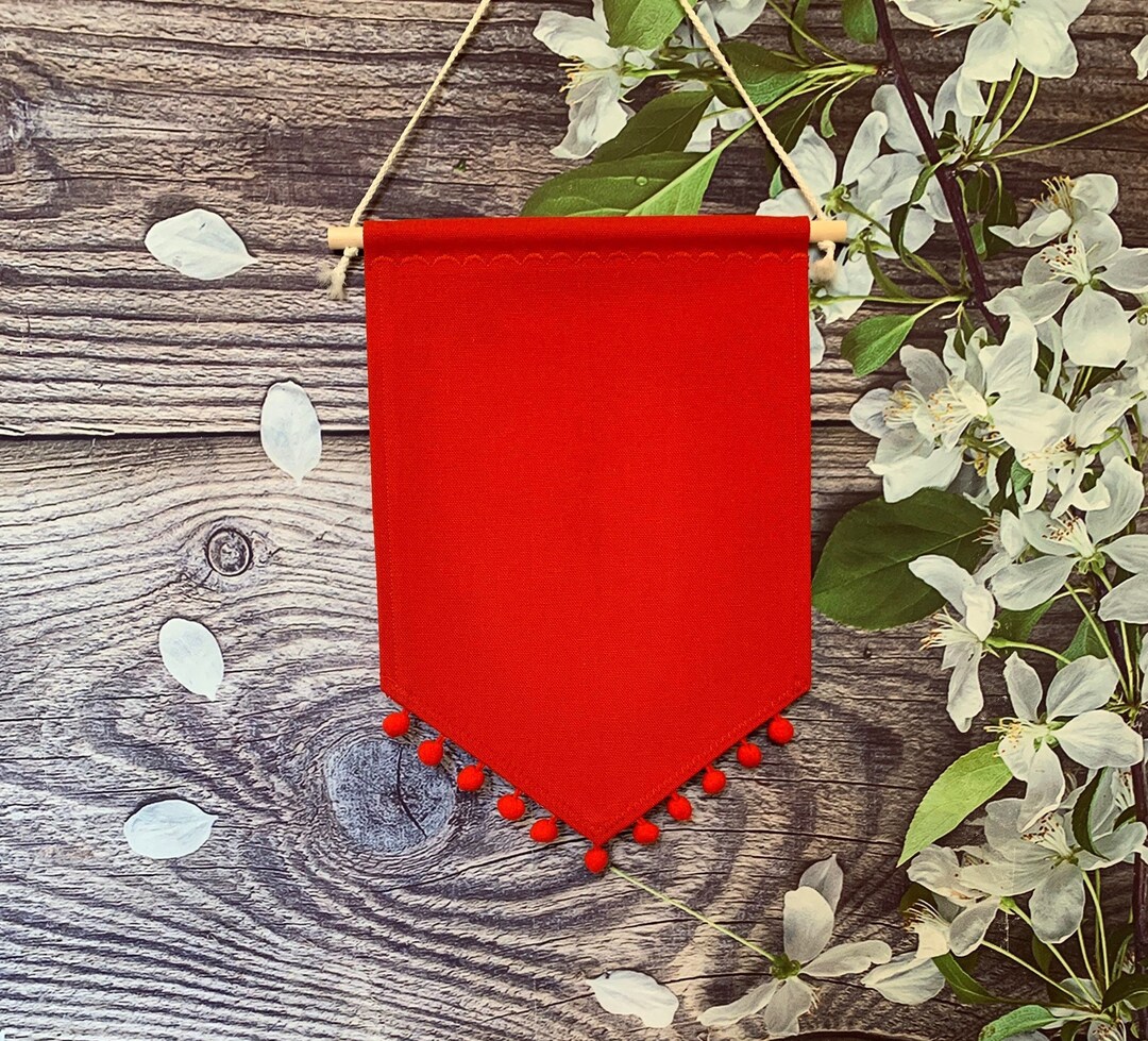 Red Color Pin Display Banner With Colorful Pom Pom Trim / Enamel ...