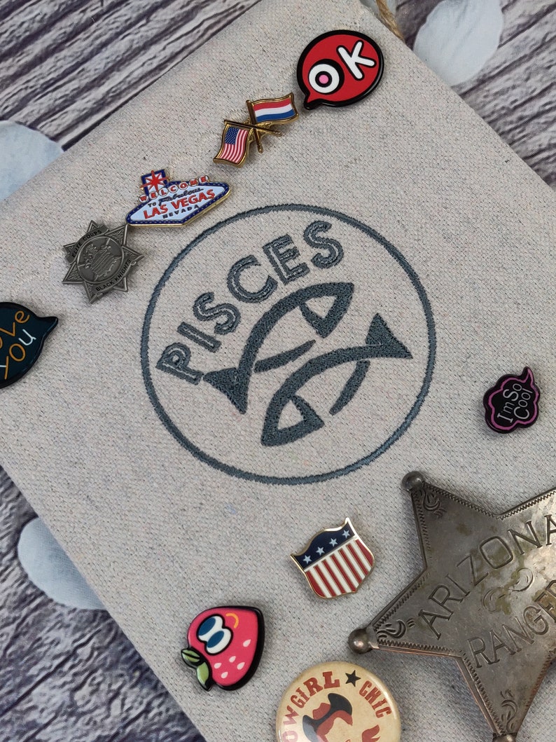 Enamel Pin Banner With Embroidered Zodiac Sign / Pisces Pin - Etsy