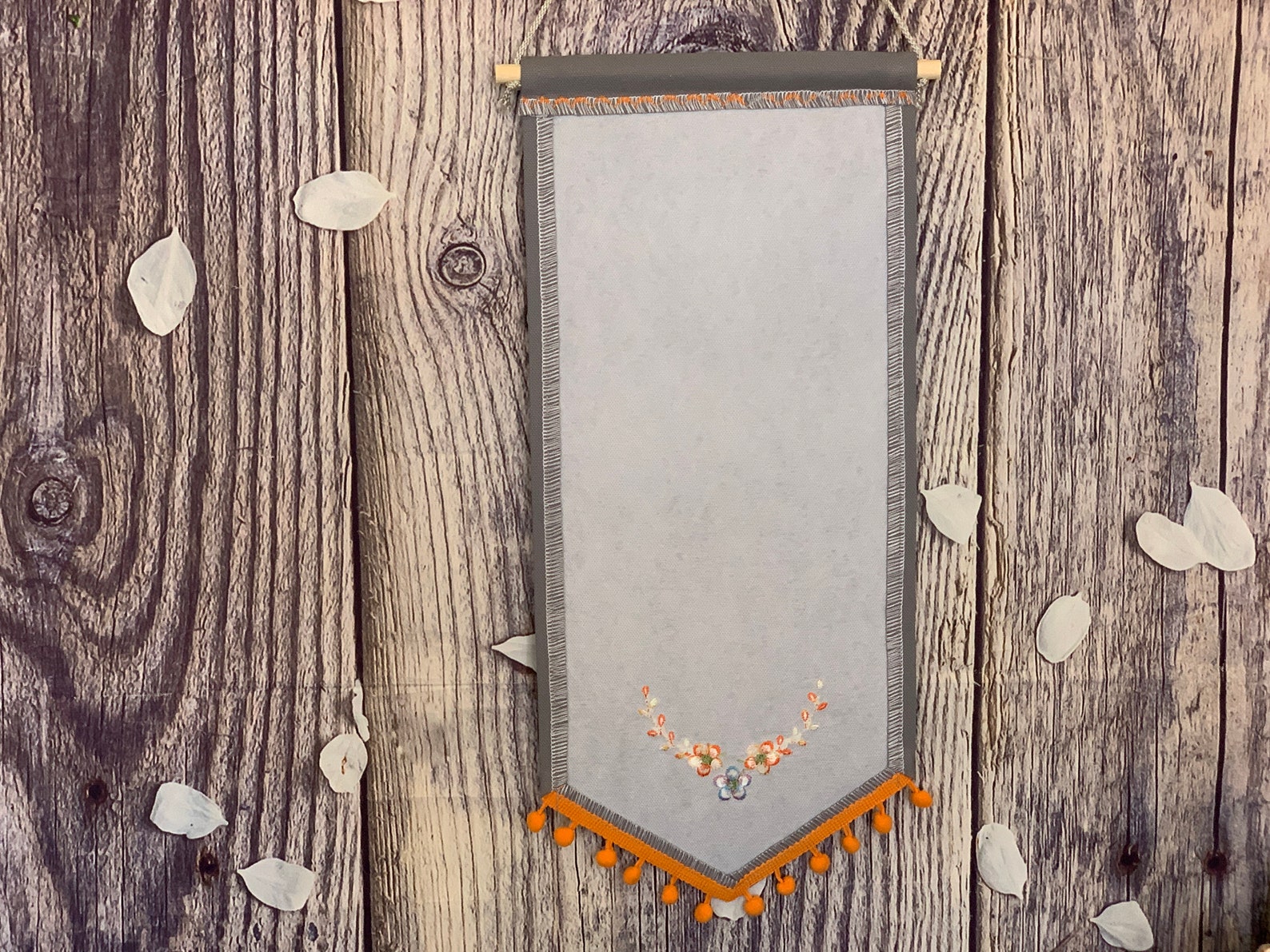 Enamel Pin Banner With Flower Embroidery and Pompom Trim - Etsy