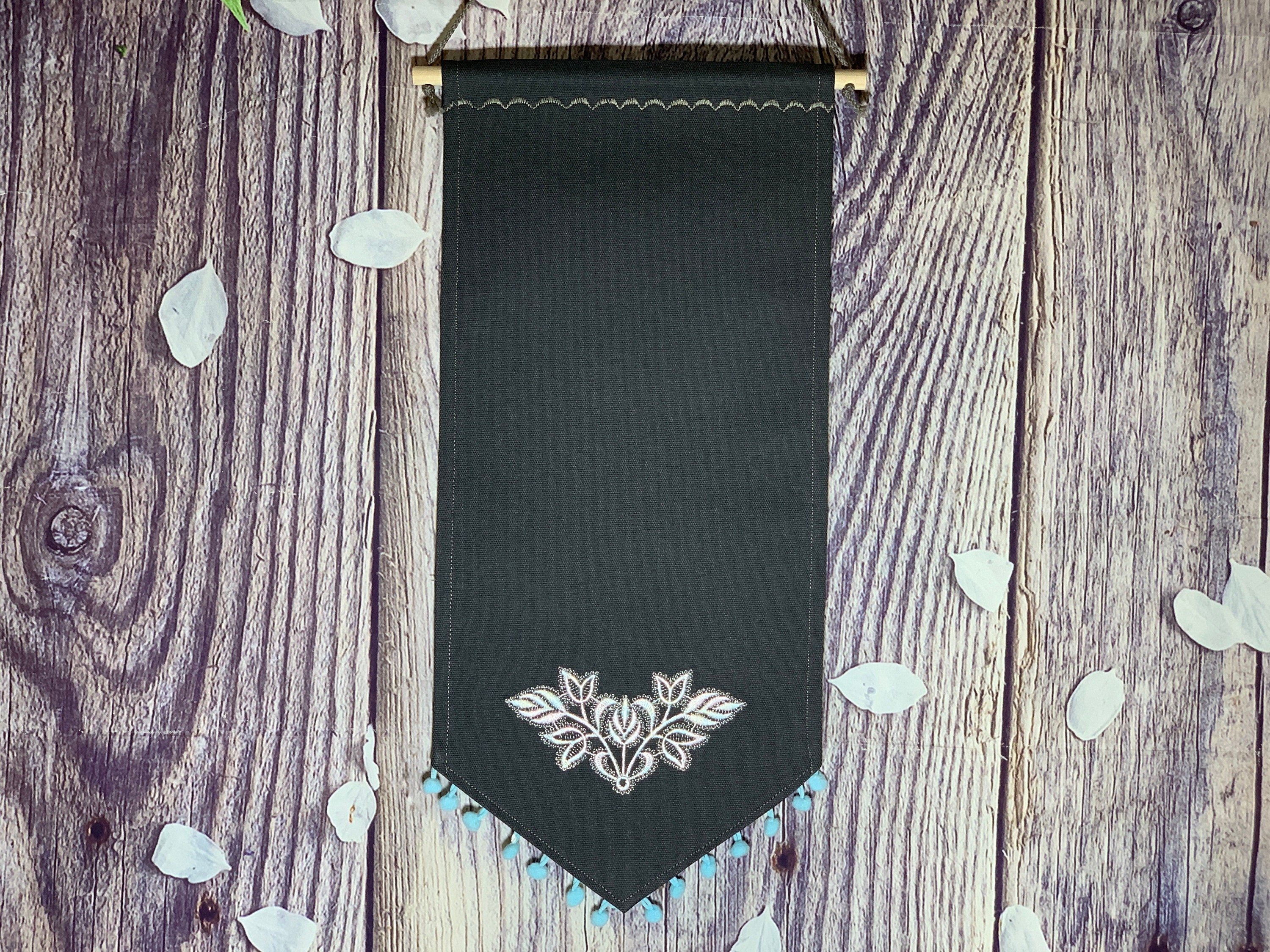 Enamel Pin Banner With Flower Embroidery and Pompom Trim - Etsy
