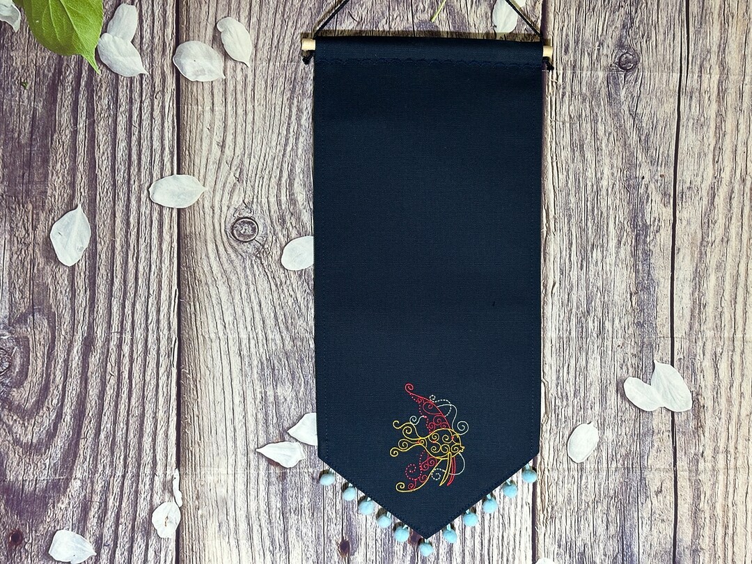 Enamel Pin Banner With Fish Embroidery and Pompom Trim/ Lapel Pin ...