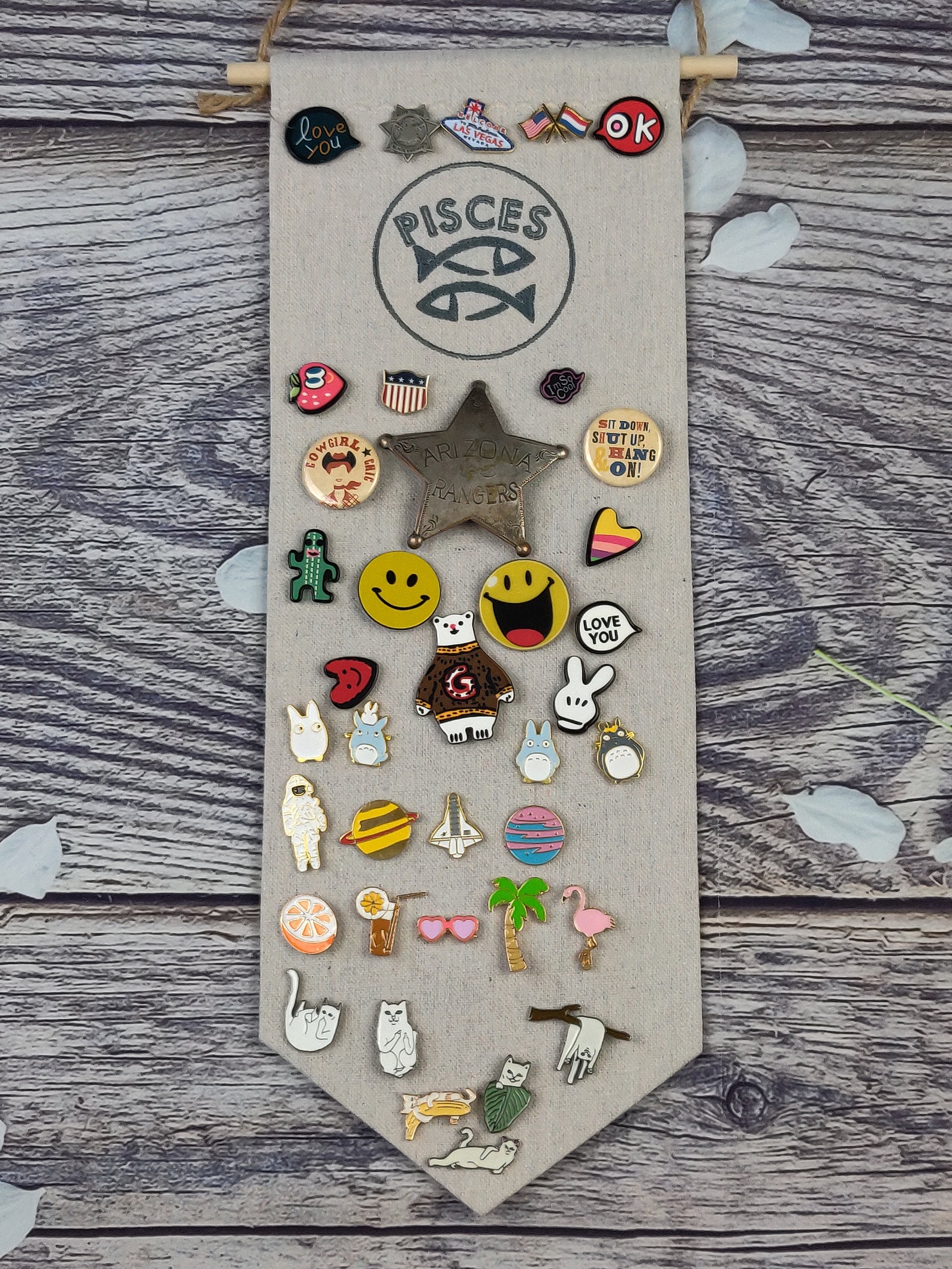 Enamel Pin Banner With Embroidered Zodiac Sign / Pisces Pin - Etsy