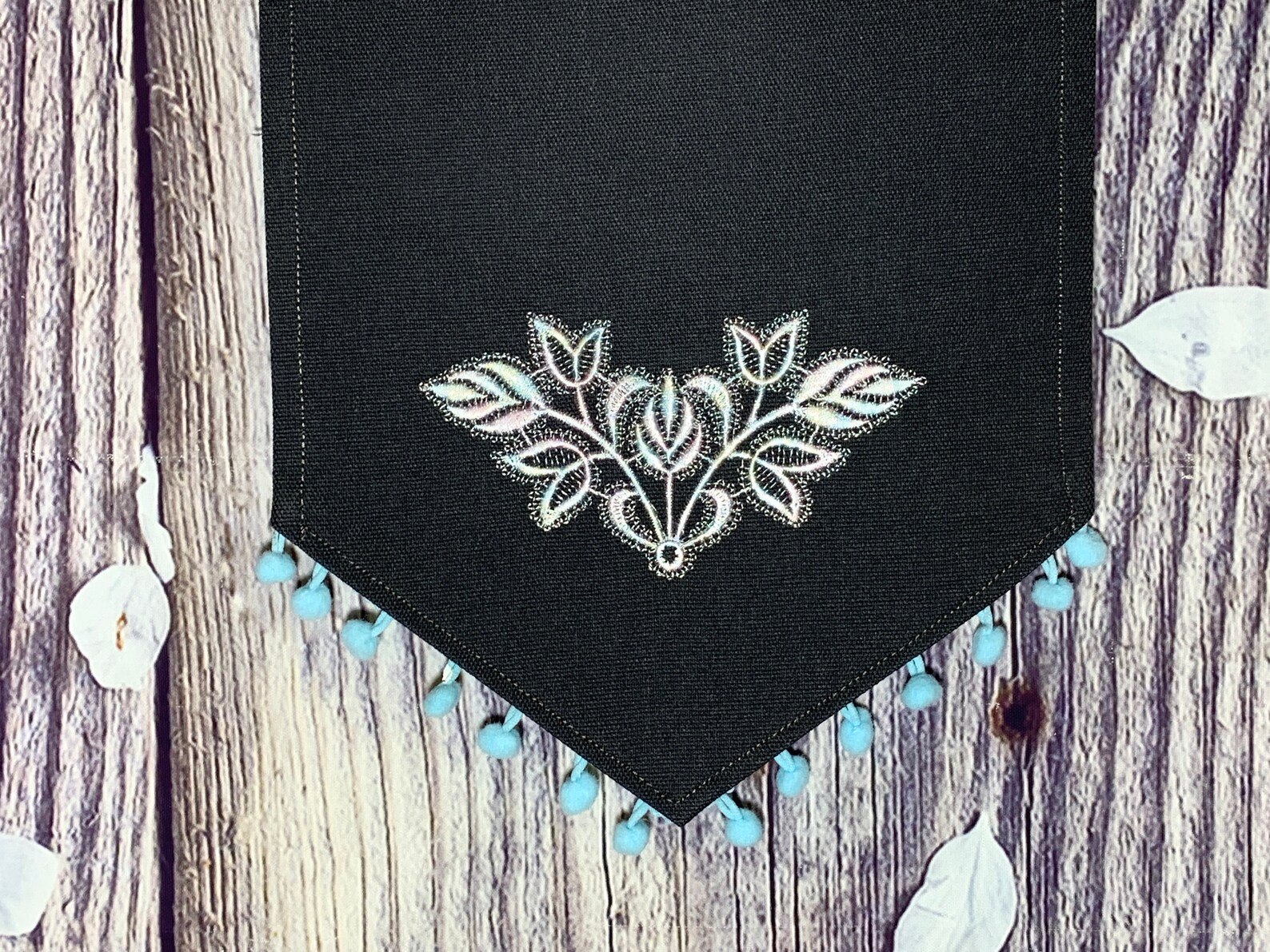 Enamel Pin Banner With Flower Embroidery and Pompom Trim | Etsy
