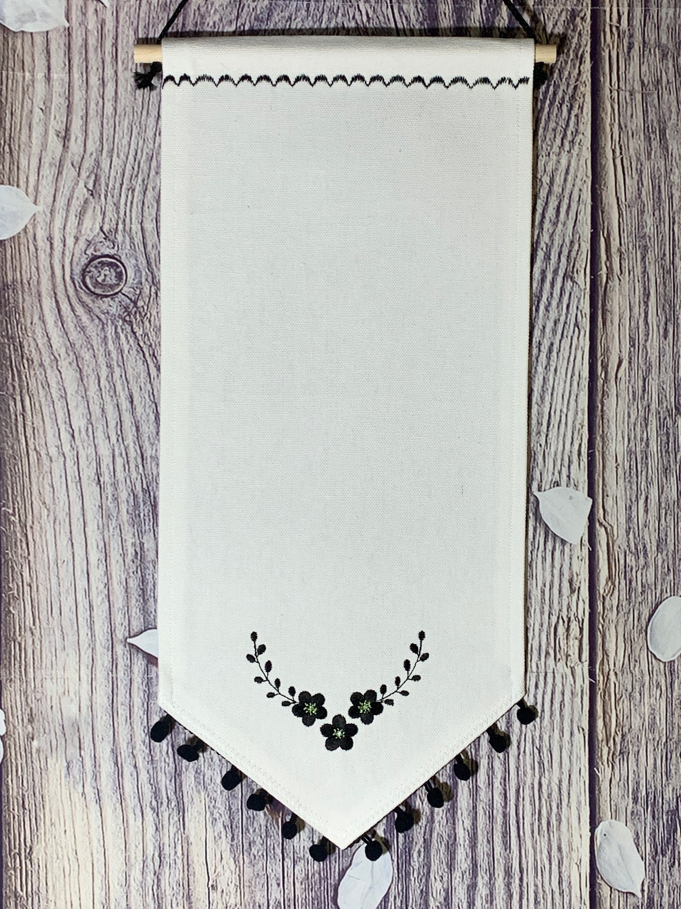 Enamel Pin Banner With Flower Embroidery and Pompom Trim - Etsy