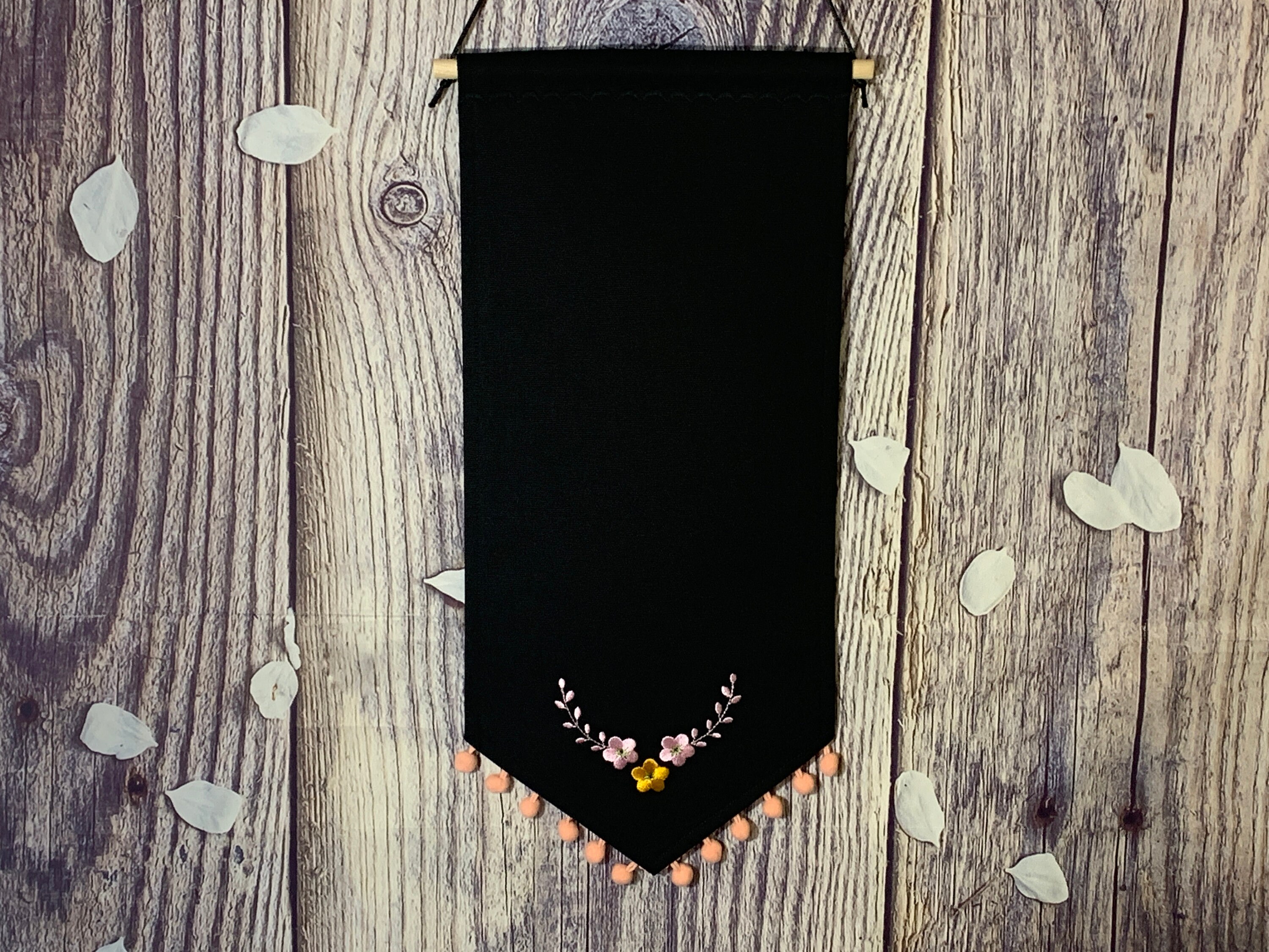 Enamel Pin Banner With Flower Embroidery and Pompom Trim - Etsy