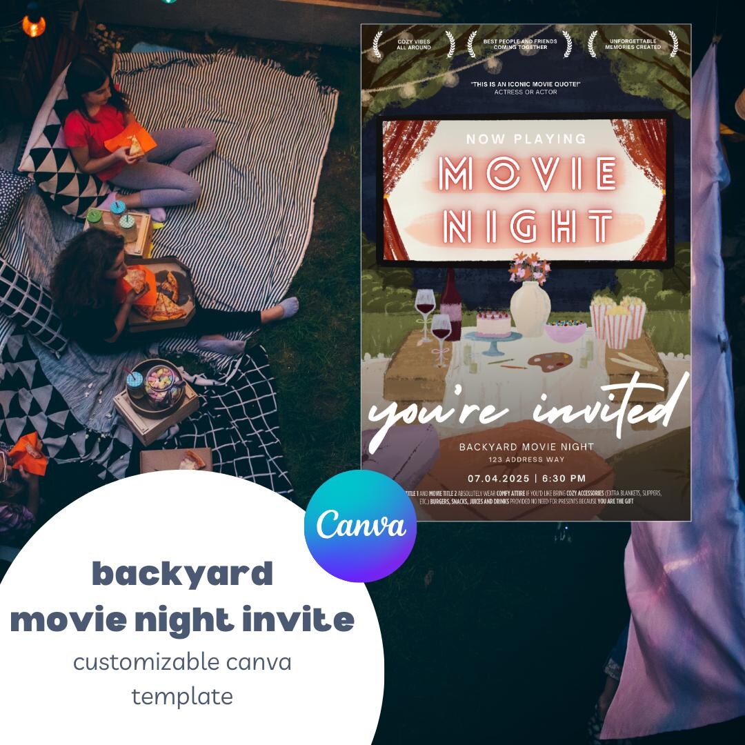 Editable Backyard Movie Night Invitation Template | Canva Digital ...