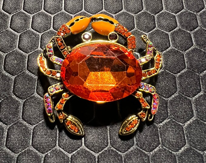 Crab Brooch With Red Crystals Made of Sterling Silver - Etsy