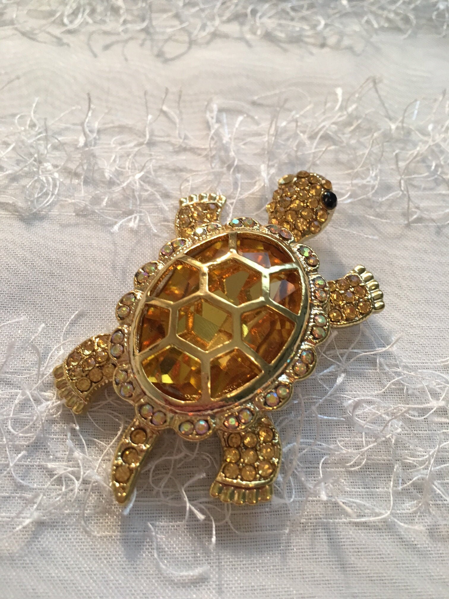 Turtle Gold With Gold Crystals Pin Brooch | Etsy
