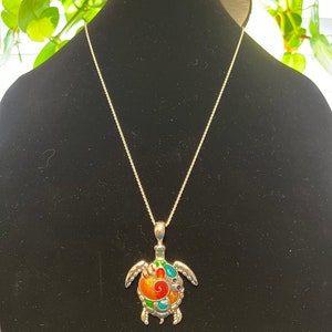 Turtle Necklace Multicolored Made of Sterling Silver - Etsy