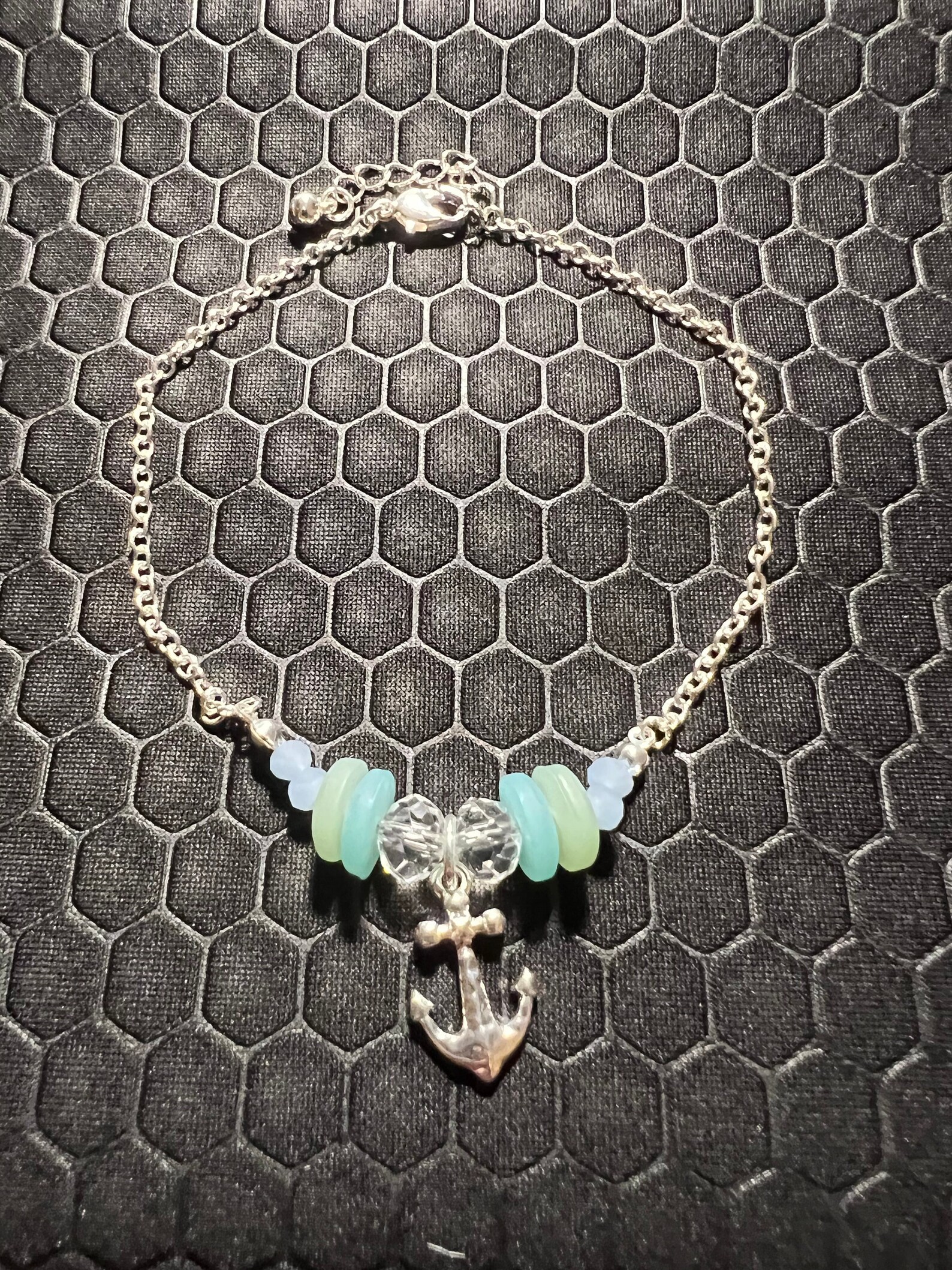 Anchor Anklet With Aqua Sea Glass and Crystals Made of - Etsy