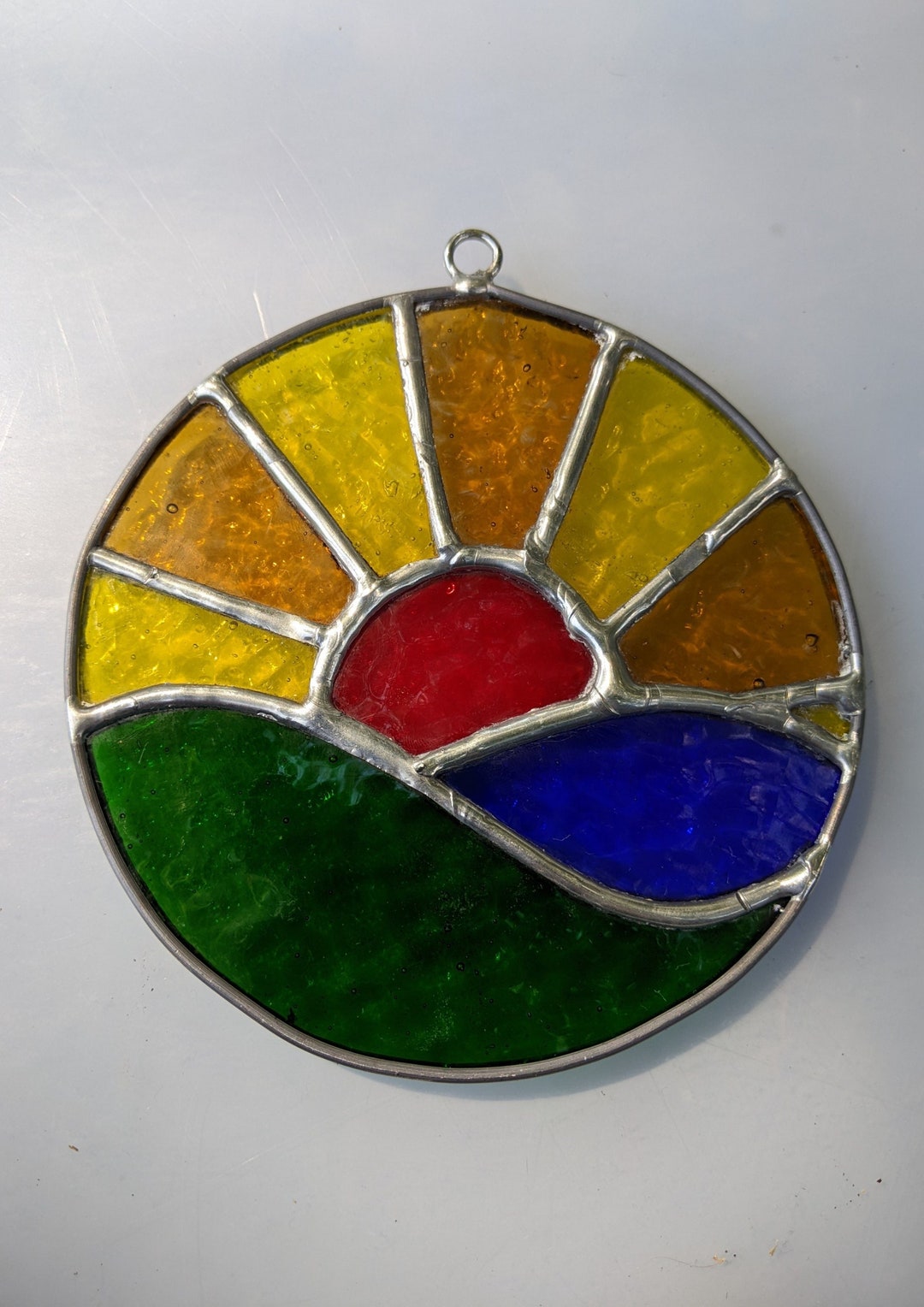 Sunset Ocean Landscape Stained Glass Pattern Circle Round - Etsy