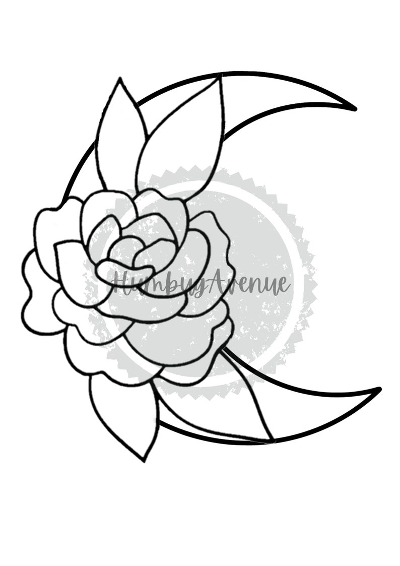 Stained Glass Pattern Rose Flower & Moon | - Etsy