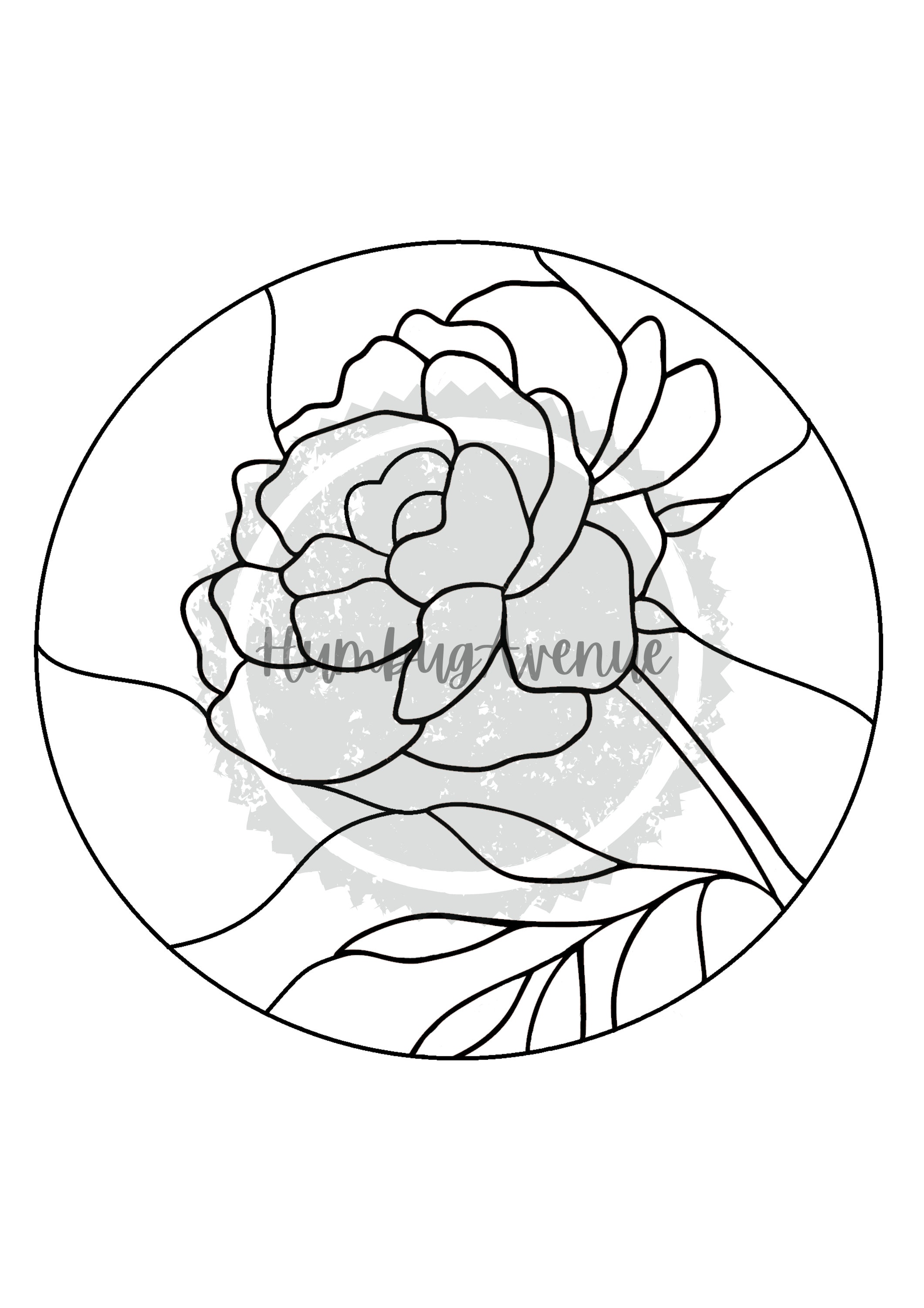Peony Circle Pattern Stained Glass Flower Round Frame - Etsy