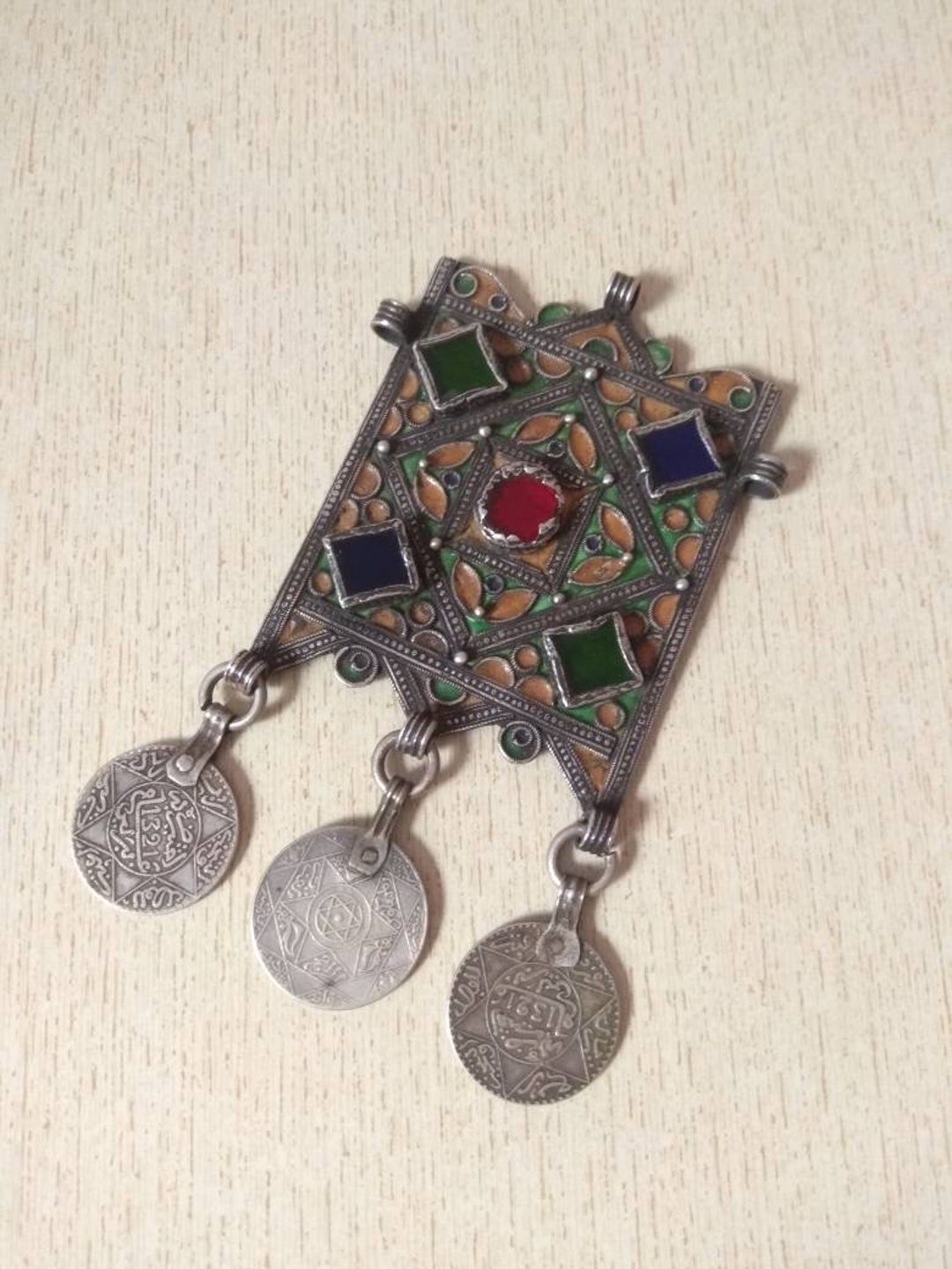Antique Silver Berber Pendant From Morocco With Old Silver Coins ...