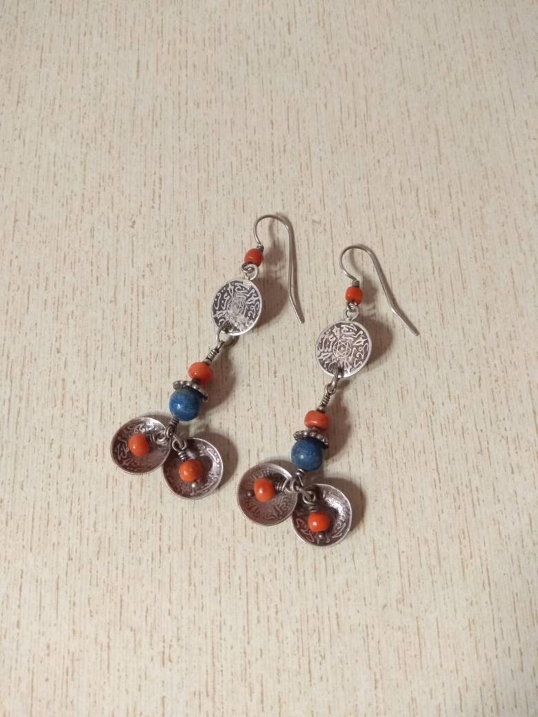 Moroccan Silver Berber Earrings, With Coins and Old Coral and Natural ...