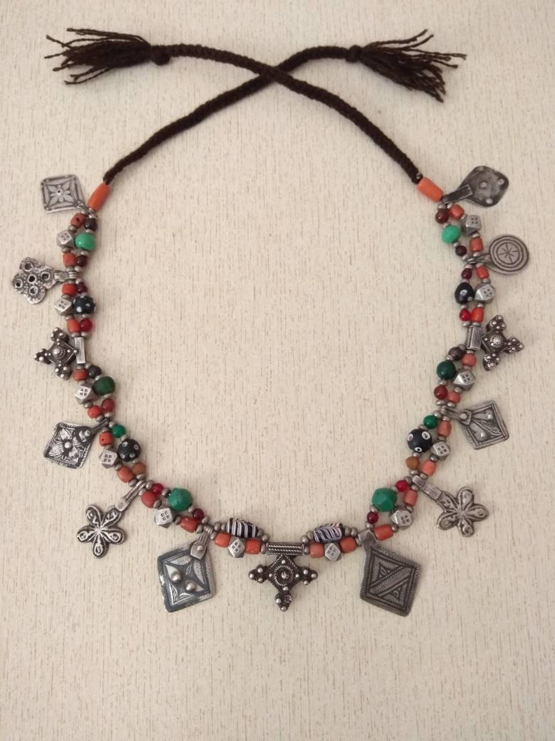 Antique Berber Necklace From Morocco With Berber Pendants, Old Coral ...
