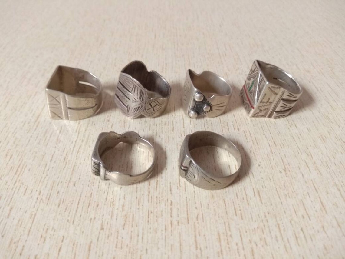 Set of 6 Antique Silver Saharian Rings From Morocco, Saharian Rings ...