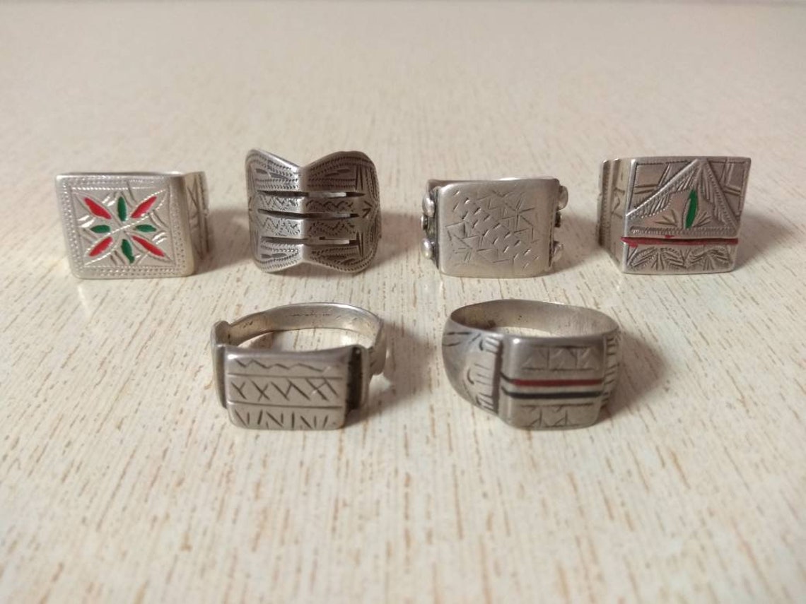Set of 6 Antique Silver Saharian Rings From Morocco, Saharian Rings ...
