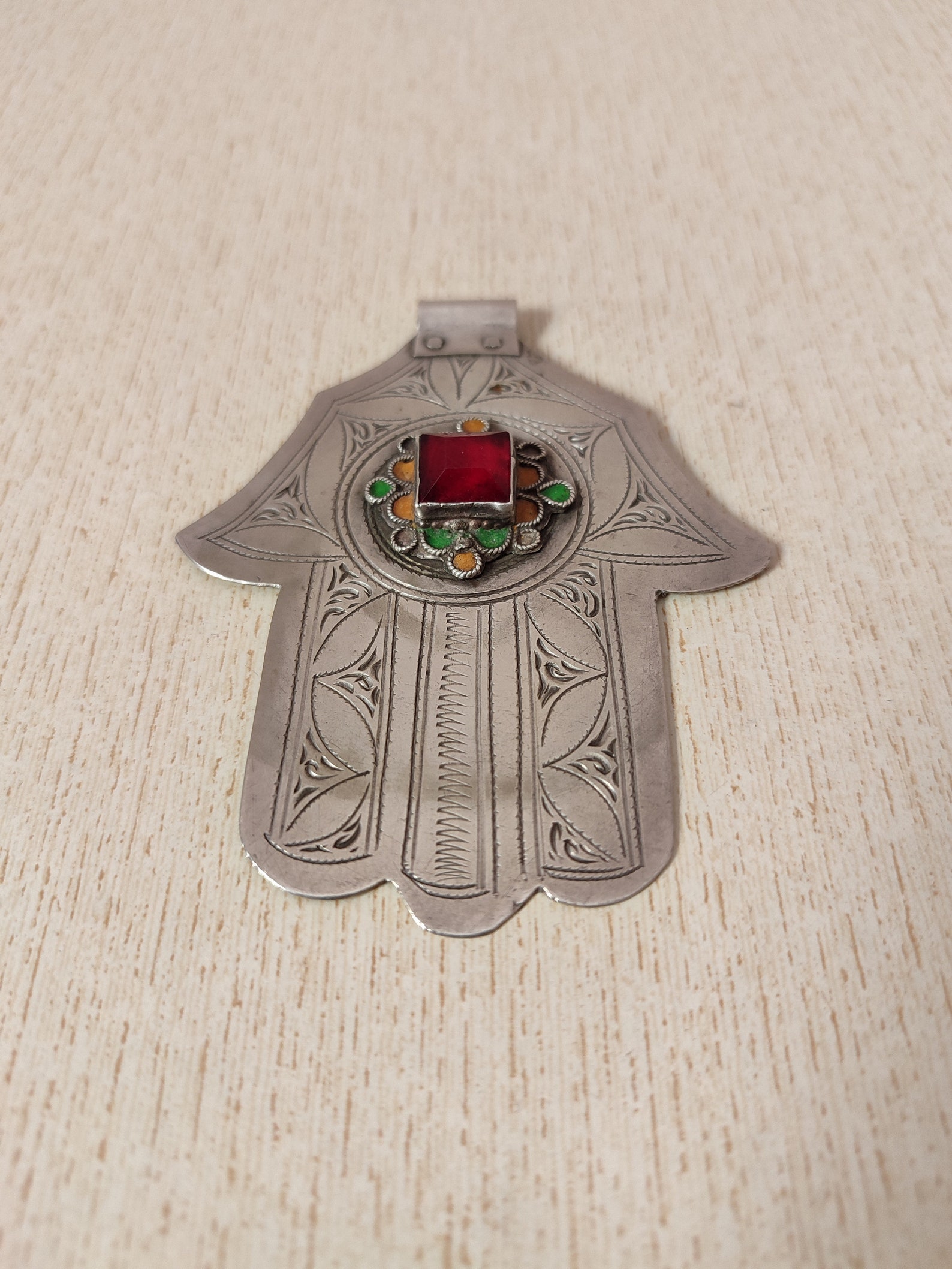 Antique Silver Berber Khamsa Pendant: Moroccan Enamel Glass Amulet - Etsy