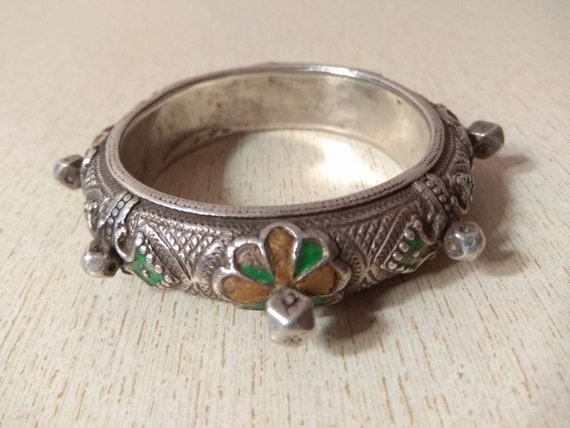 Antique Silver Berber Bracelet from Morocco with Enam… - Gem