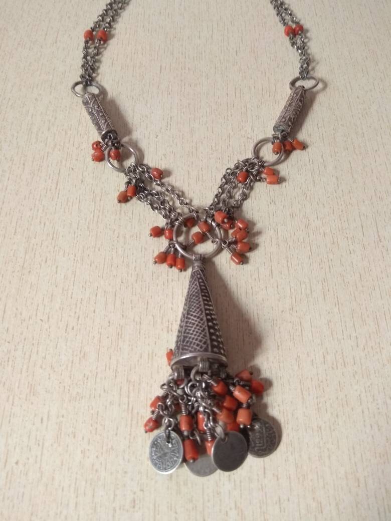 Moroccan Silver Berber Necklace From Morocco With Old Coral - Etsy