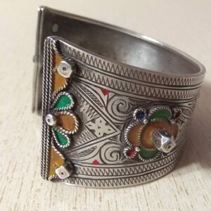 Moroccan Silver Berber Bracelet From With Enamel and Glass, Ethnic ...