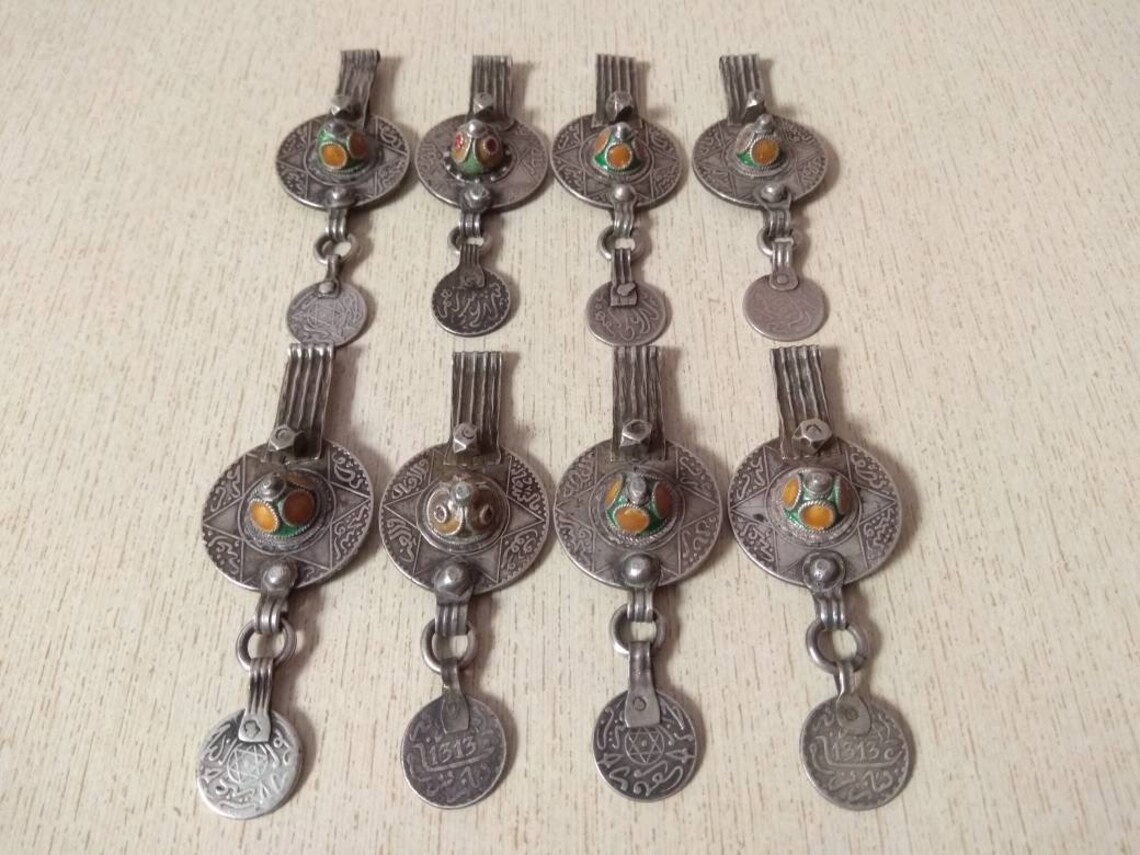Set of 8 Antique Silver Berber Coins Pendants From Morocco - Etsy