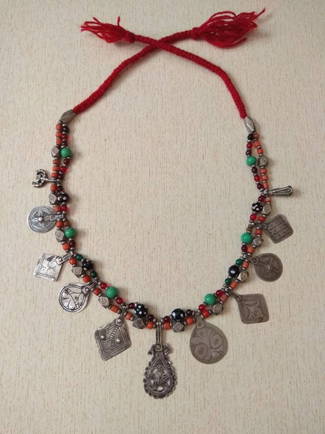 Antique Berber Necklace From Morocco With Berber Pendants, Old Coral ...